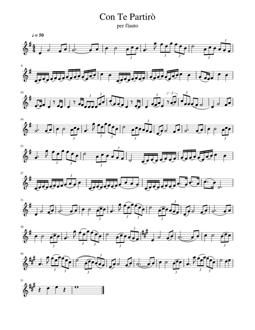 Con Te Partirò Sheet music for Flute (Solo) | Musescore.com