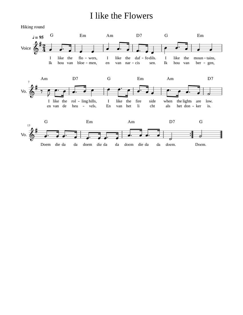 I like the flowers Gmaj Sheet music for Voice (other) (Solo ...