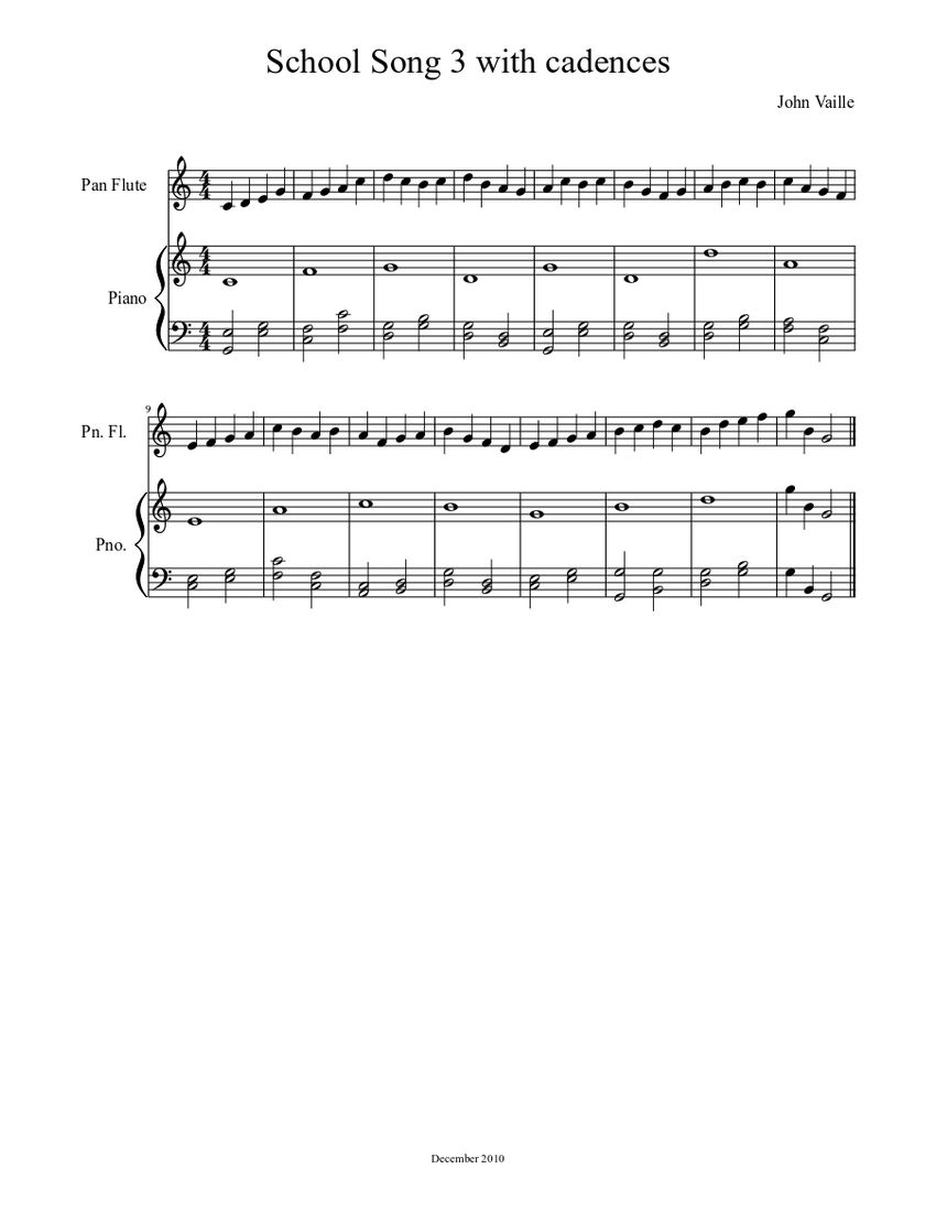 School Song 3 w/ Cadences Sheet music for Piano (Solo) | Musescore.com
