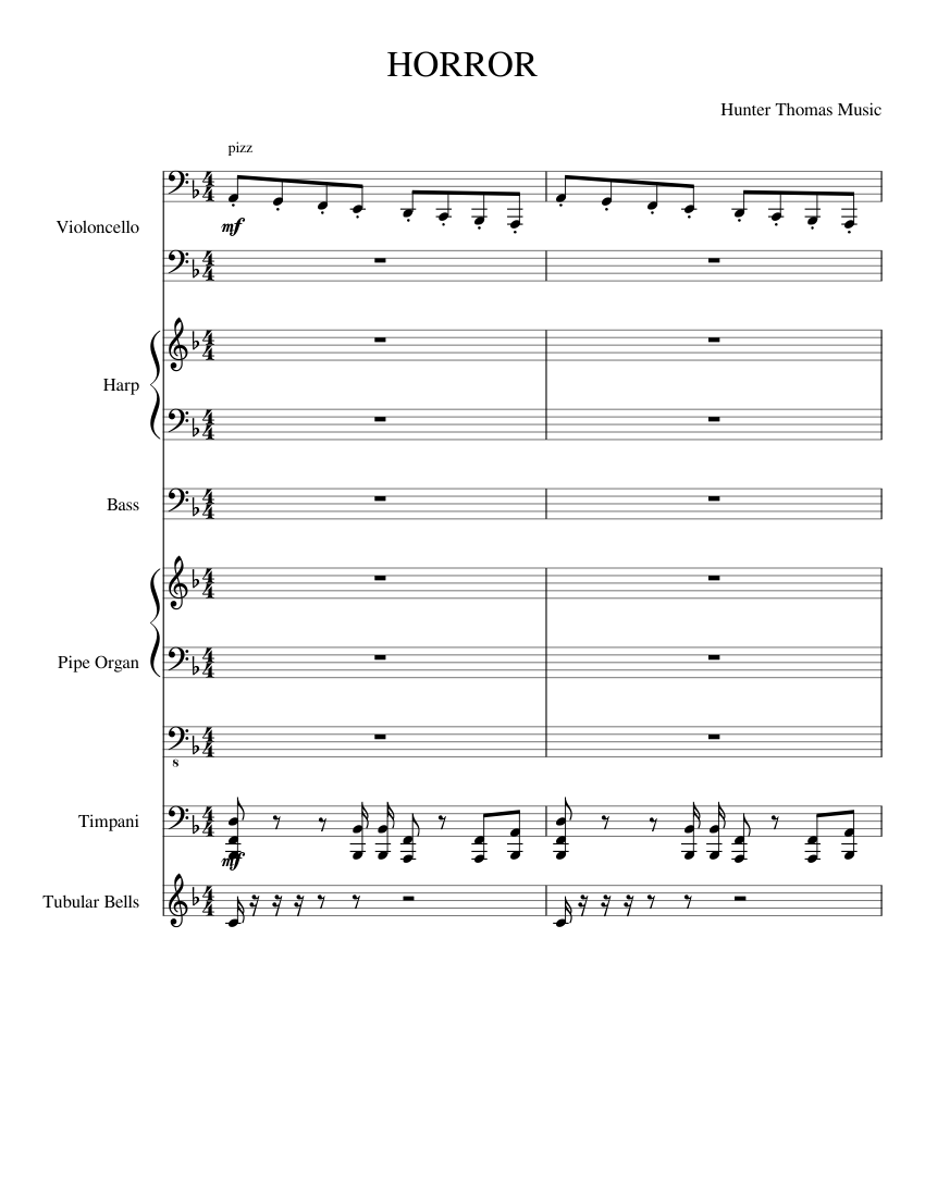 HORROR Sheet music for Bass voice, Organ, Timpani, Cello & more ...