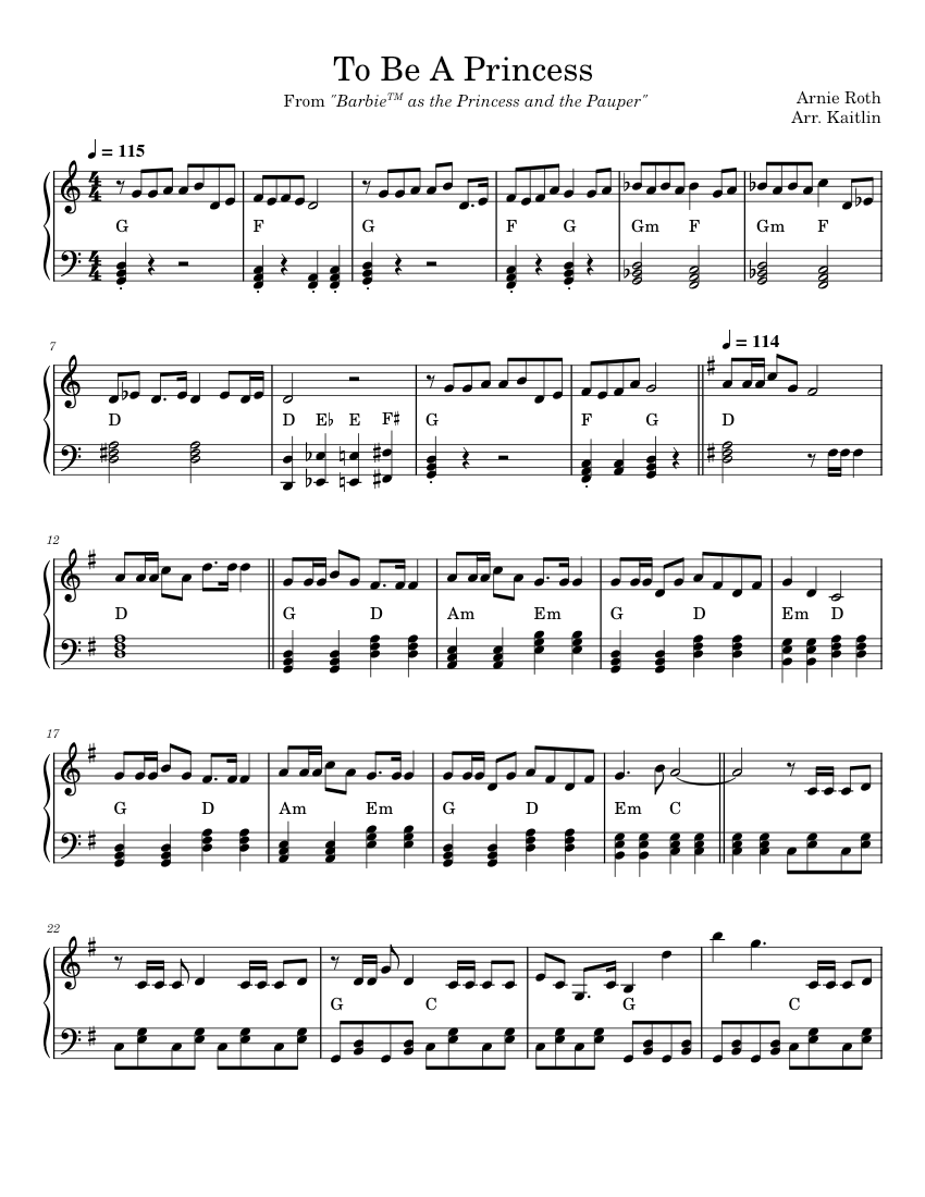 To Be A Princess - Barbie Sheet music for Piano (Solo) | Musescore.com