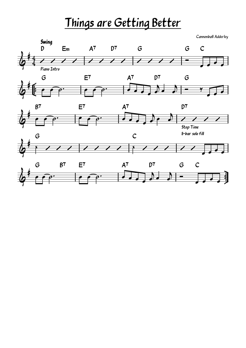 Things Are Getting Better – Cannonball Adderley Bb Sheet music for ...