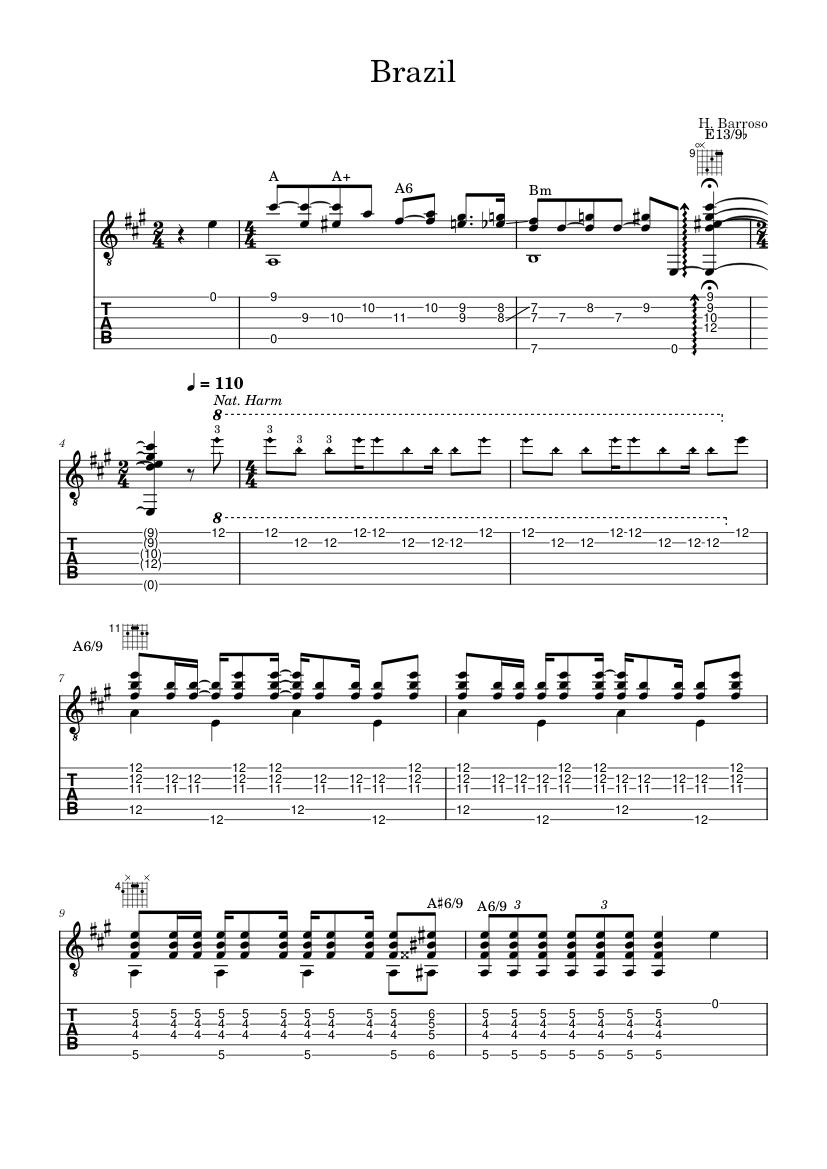 Brazil Sheet Music and Tab with Chords for Guitar (Solo) | MuseScore.com