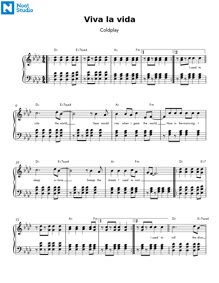 Viva la Vida by Coldplay Sheet music for Piano (Solo) Easy | Musescore.com