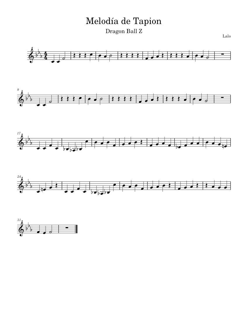 Melodía de Tapion (Dragon Ball Z) Sheet music for Flute other (Piano ...