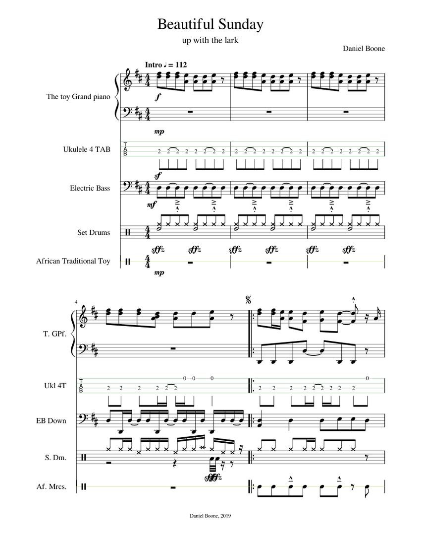 Beautiful Sunday Sheet music for Piano, Bass guitar, Drum group ...