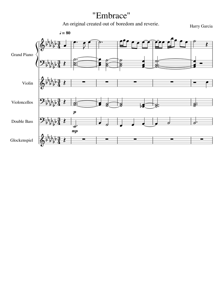 "Embrace" Sheet music for Piano, Contrabass, Glockenspiel, Violin ...