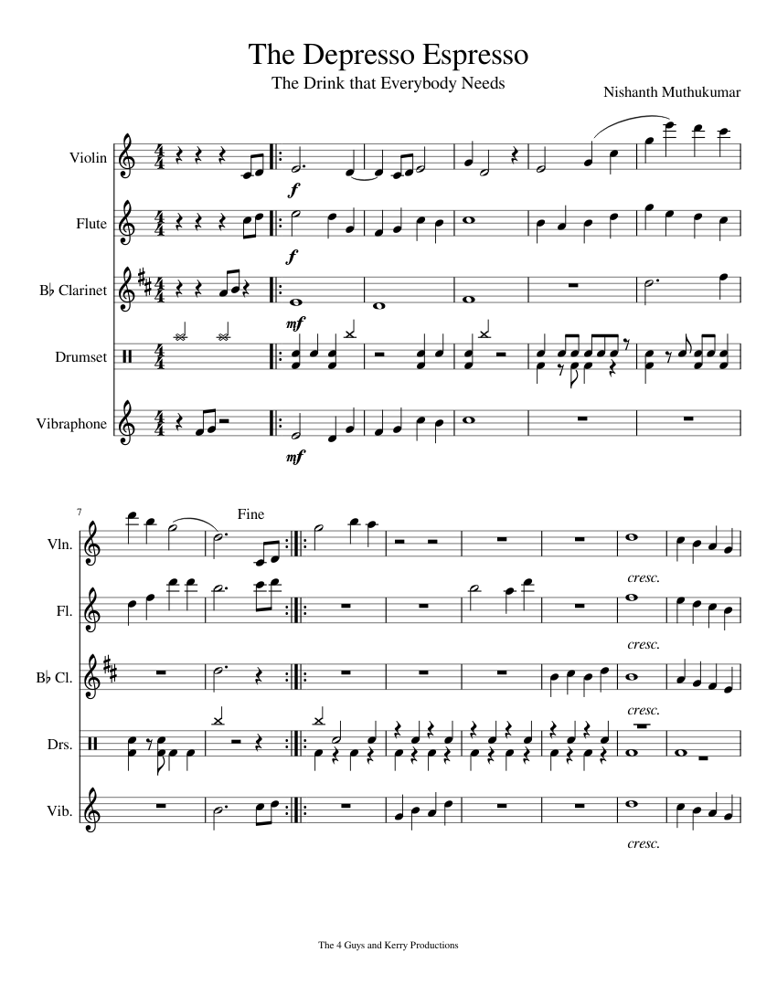 The Depresso Espresso Sheet music for Flute, Clarinet in b-flat ...
