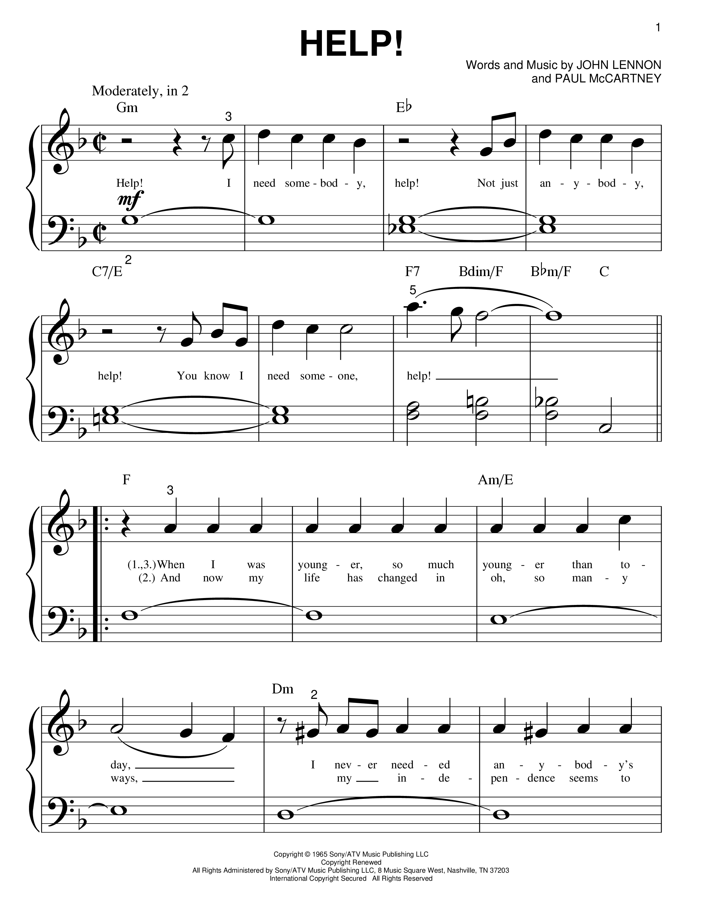 Play Official version of Help! Sheet Music by The Beatles for Piano ...