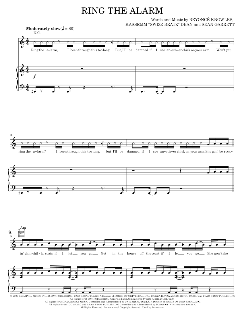 Play Official version of Ring The Alarm Sheet Music by Beyoncé for ...