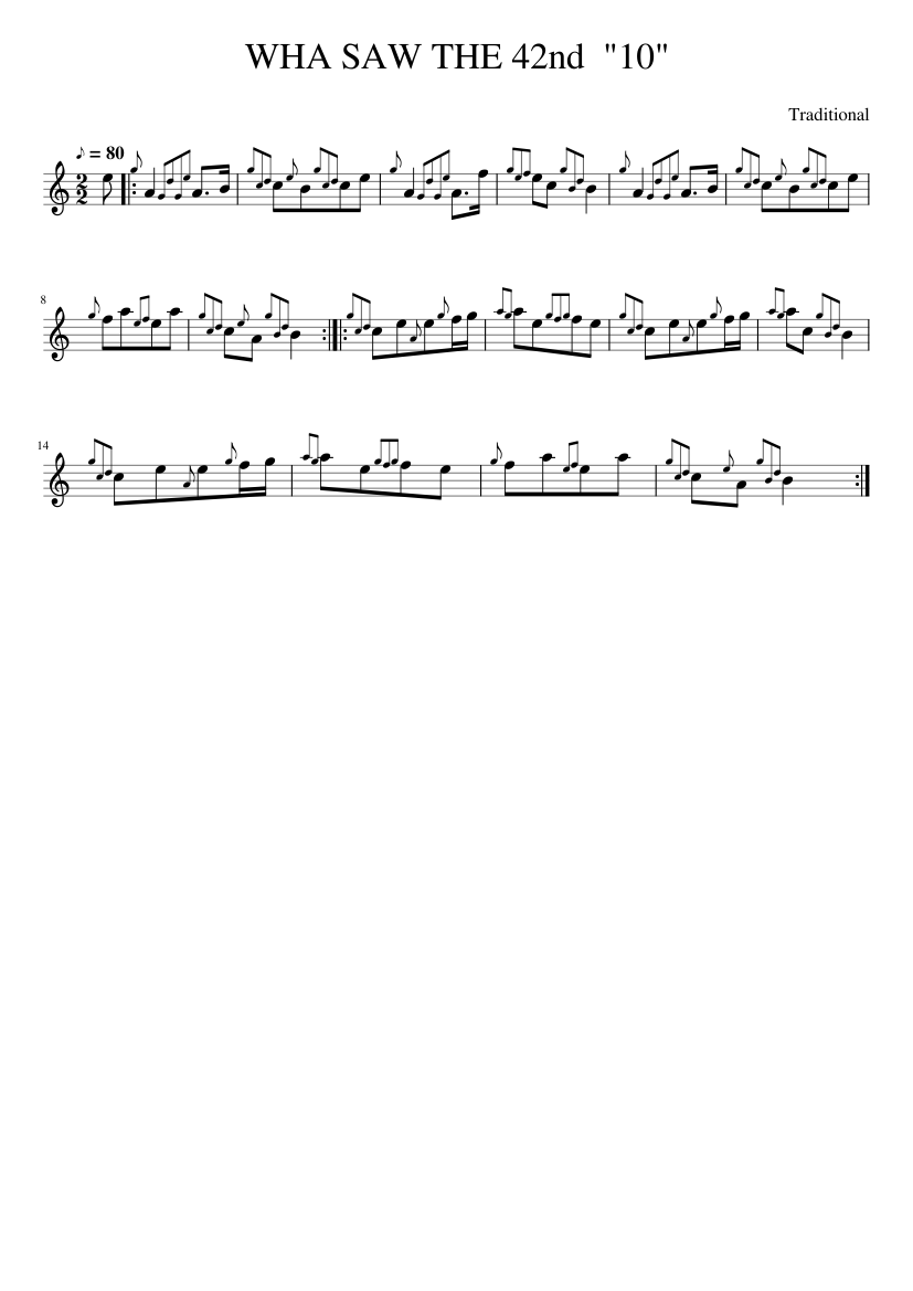 Traditional music - WHA SAW THE 42nd "10" Sheet music for Piano (Solo ...