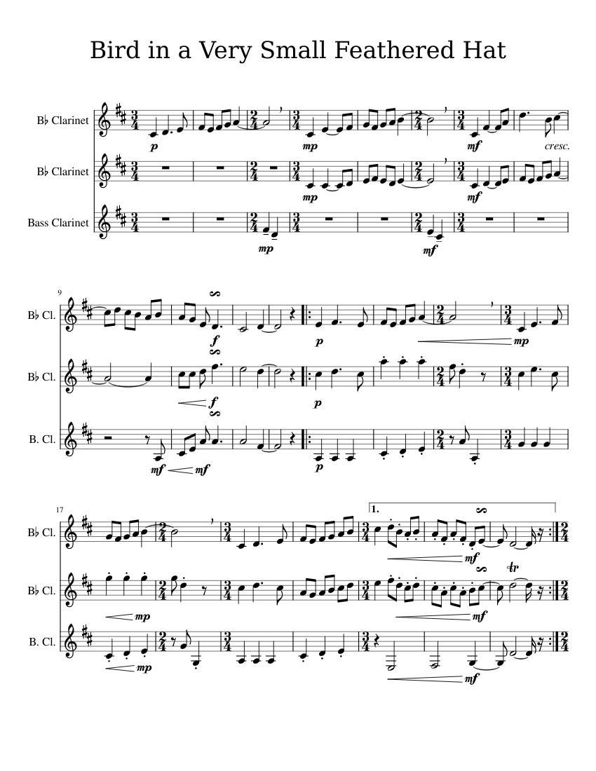 Bird in a Very Small Feathered Hat Sheet music for Clarinet in b-flat ...