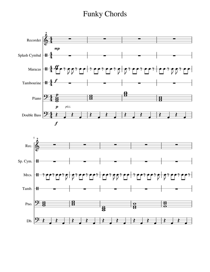 Funky Chords Sheet music for Piano, Tambourine, Contrabass, Recorder ...