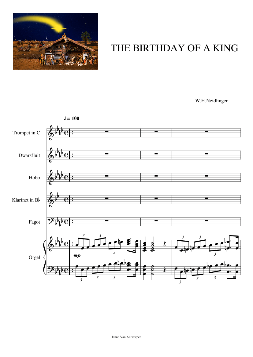 THE BIRTHDAY OF A KING Sheet music for Organ, Flute, Oboe, Clarinet in ...
