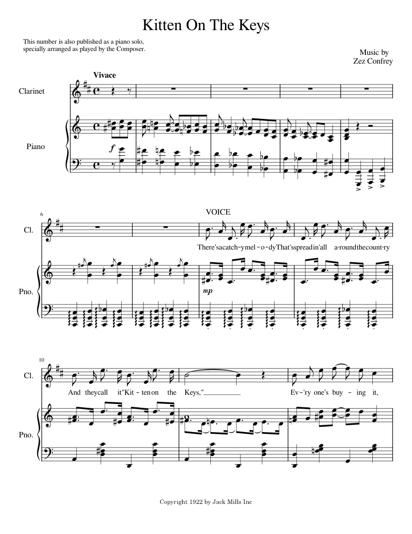 Kitten on the Keys - Zez Confrey 1921 (Clarinet and Piano) Sheet music ...