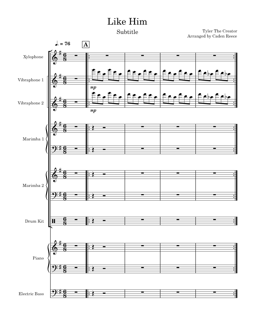Like Him Sheet Music for Piano, Vibraphone, Bass guitar, Drum group ...
