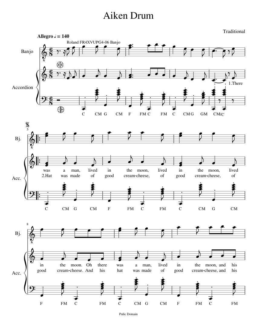 Aiken Drum Sheet music for Accordion, Banjo (Mixed Duet) | Musescore.com