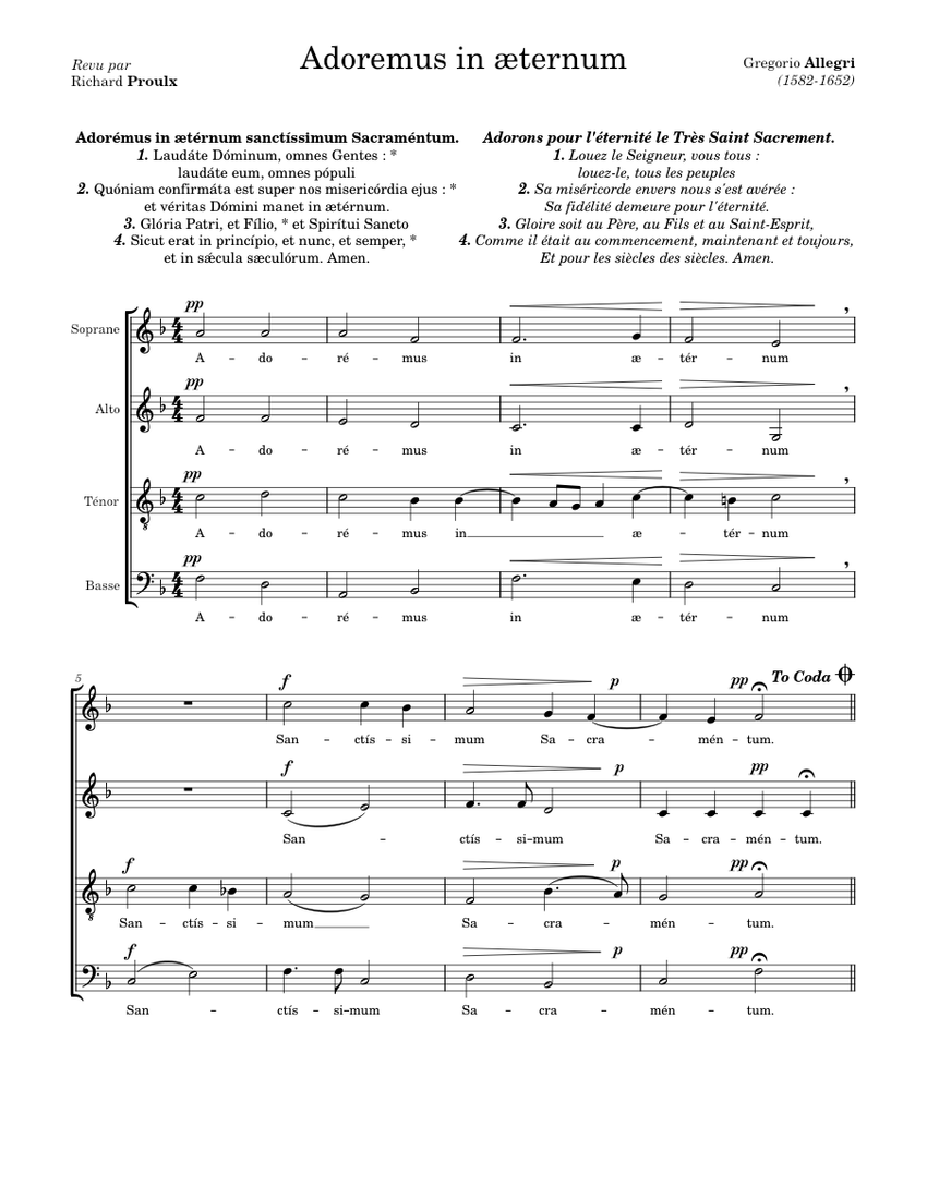 Adoremus in æternum – Allegri Sheet music for Soprano, Alto, Tenor ...