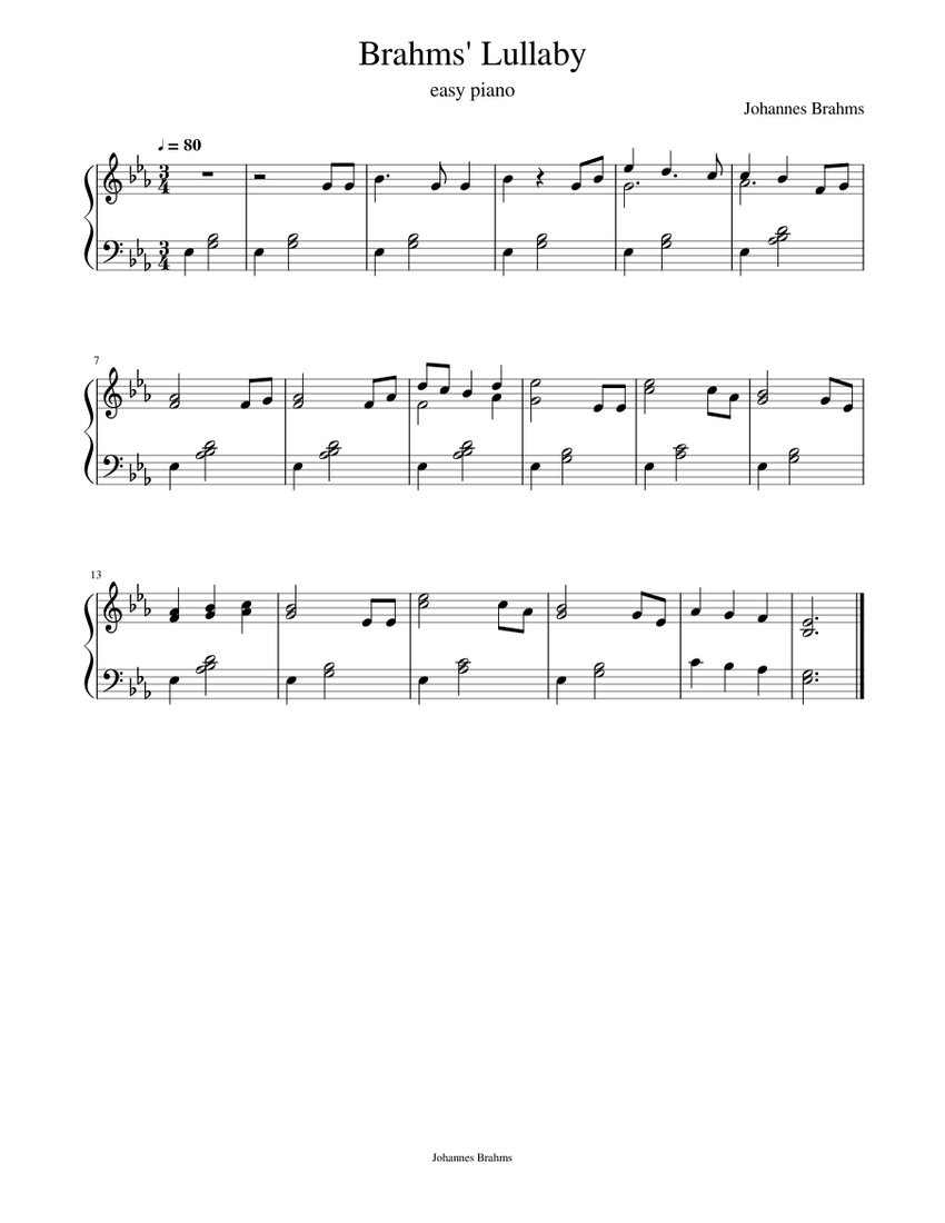 Brahms' Lullaby Sheet music for Piano (Solo) | Musescore.com