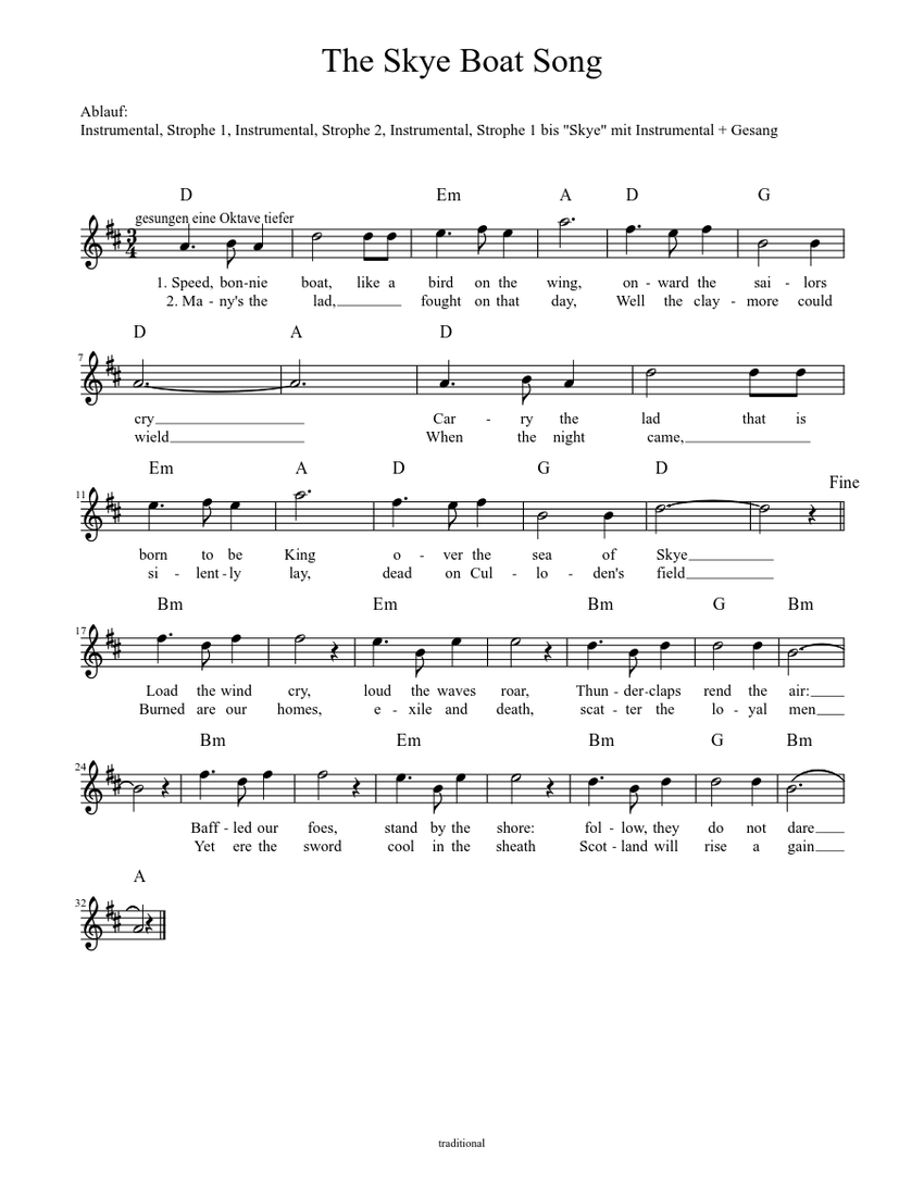 The Skye Boat Song Sheet music for Vocals (Solo) | Musescore.com