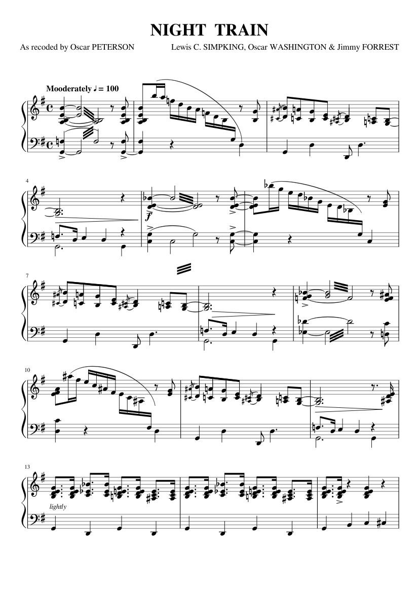 NIGHT TRAIN Sheet music for Piano (Solo) | Musescore.com