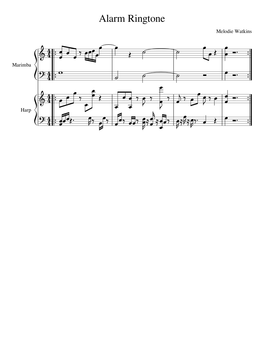 Alarm Ringtone Sheet music for Marimba, Harp (Mixed Duet) | Musescore.com