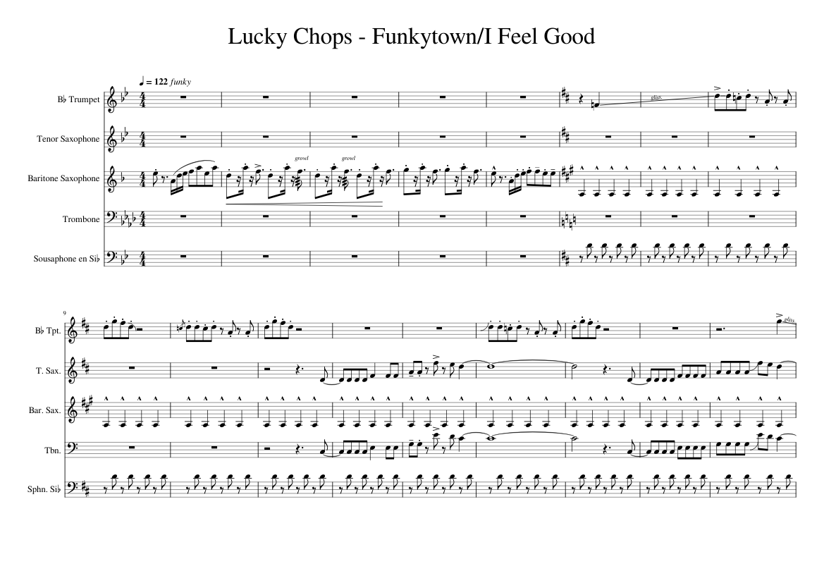 Funkytown / I Feel good with soussaphone part – Lucky Chops Sheet music ...