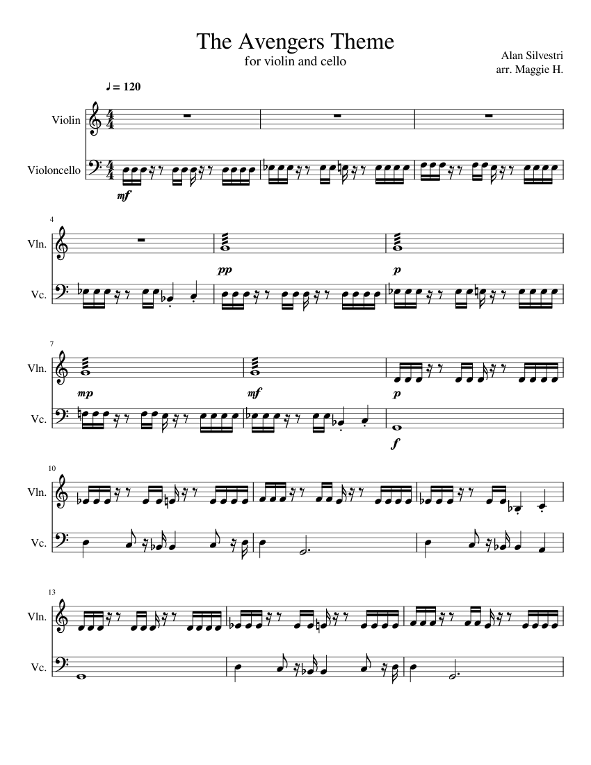 The Avengers Main Theme Sheet music for Violin, Cello (String Duet ...
