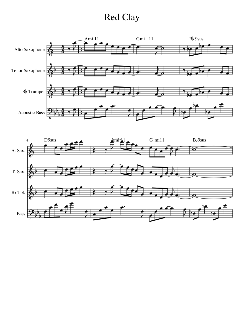 Red Clay Sheet music for Saxophone alto, Saxophone tenor, Trumpet in b ...