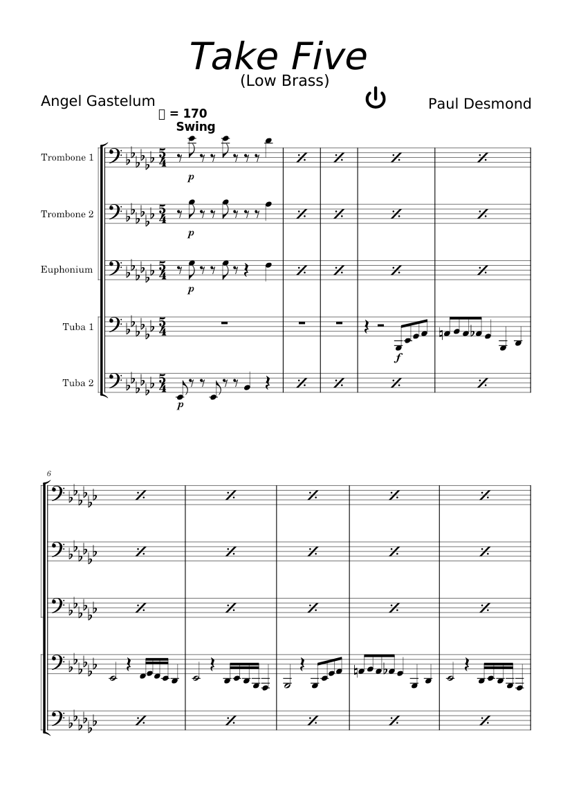 Take Five – The Dave Brubeck Quartet Take Five (Low Brass) Sheet music ...