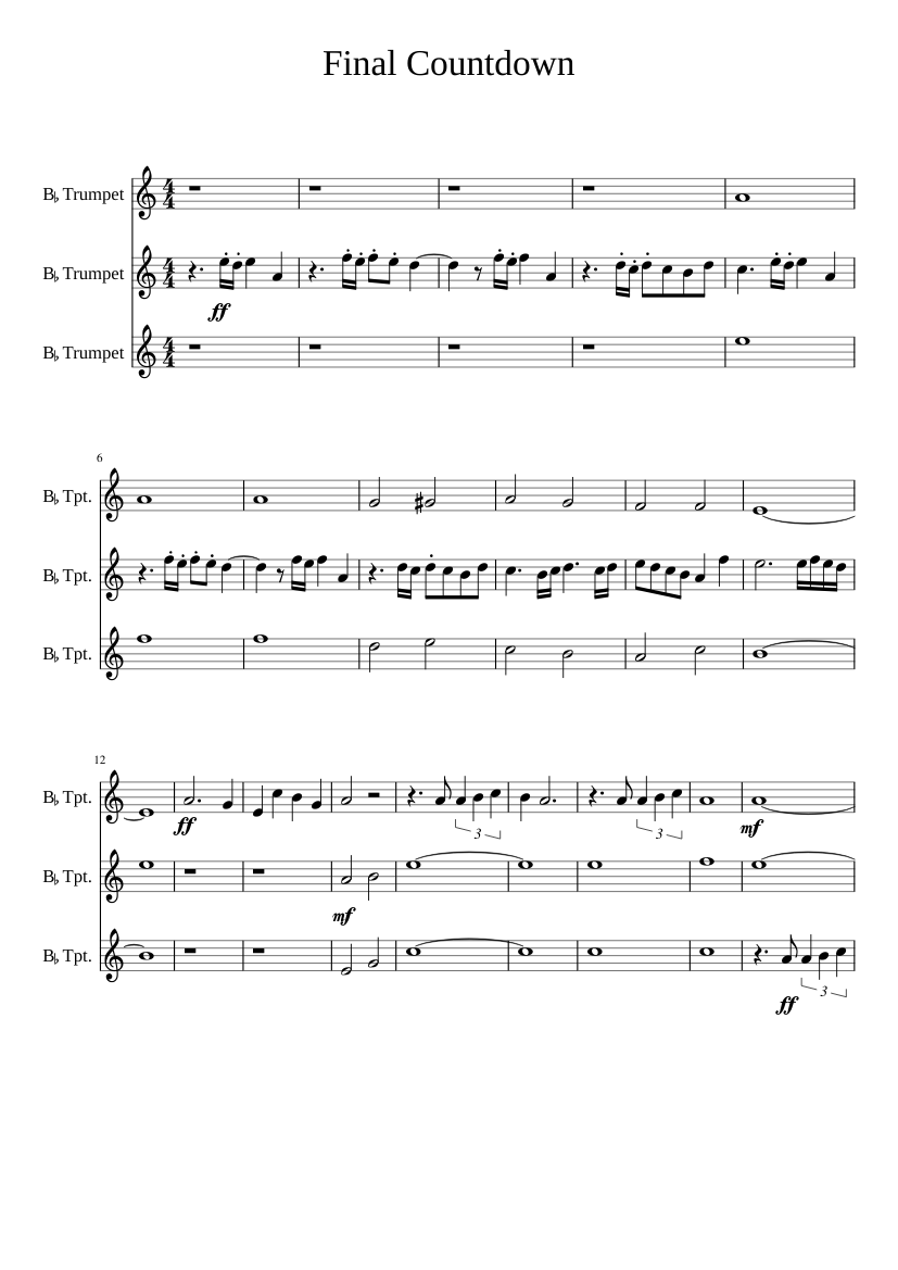 441721 Final Countdown Trumpets Sheet music for Cornet (Mixed Trio ...