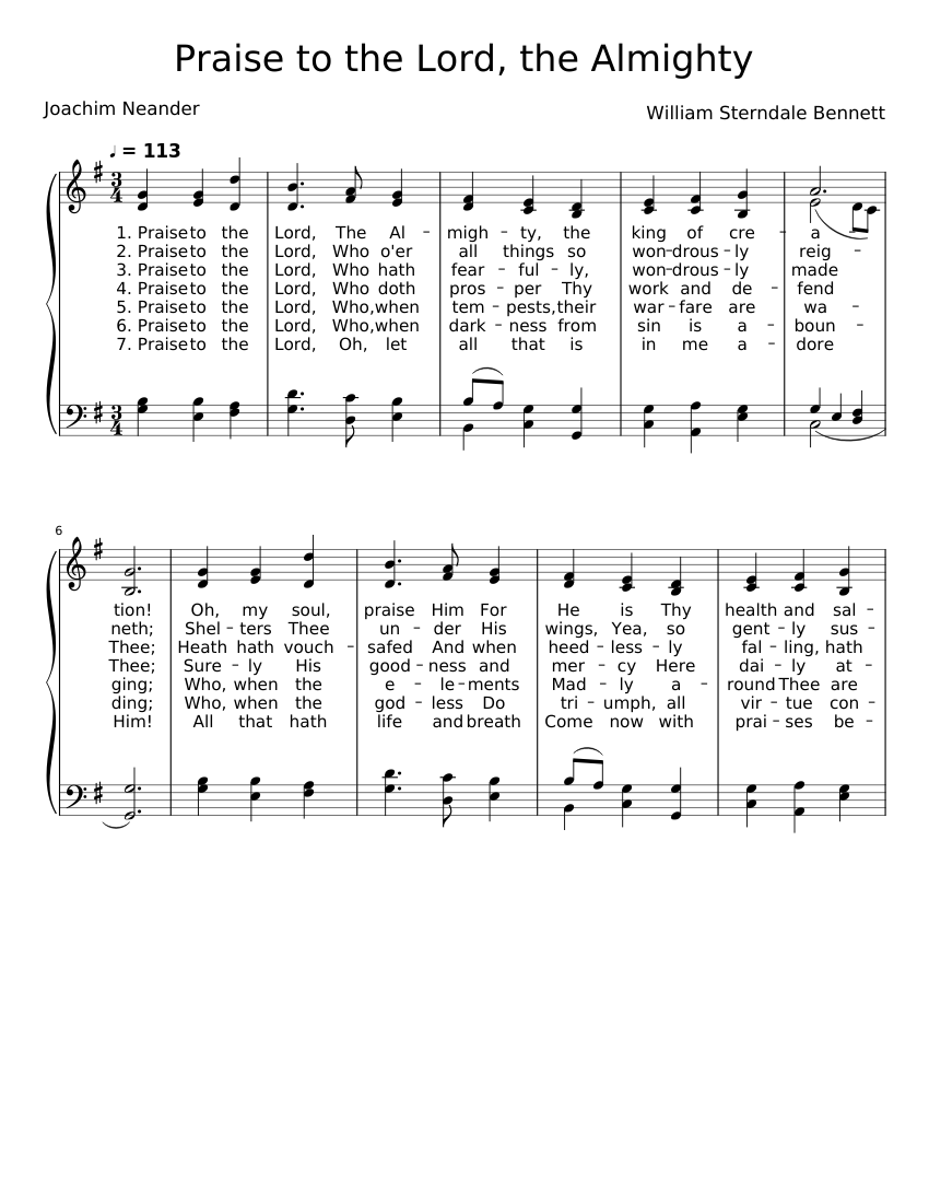 Praise to the Lord, the Almighty Sheet music for Piano (Solo ...