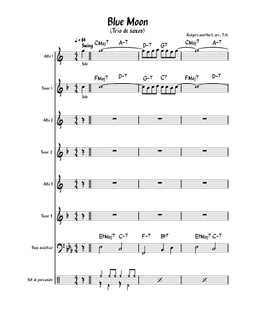 Blue Moon – Richard Rodgers Blue-Moon Sheet music for Saxophone alto ...