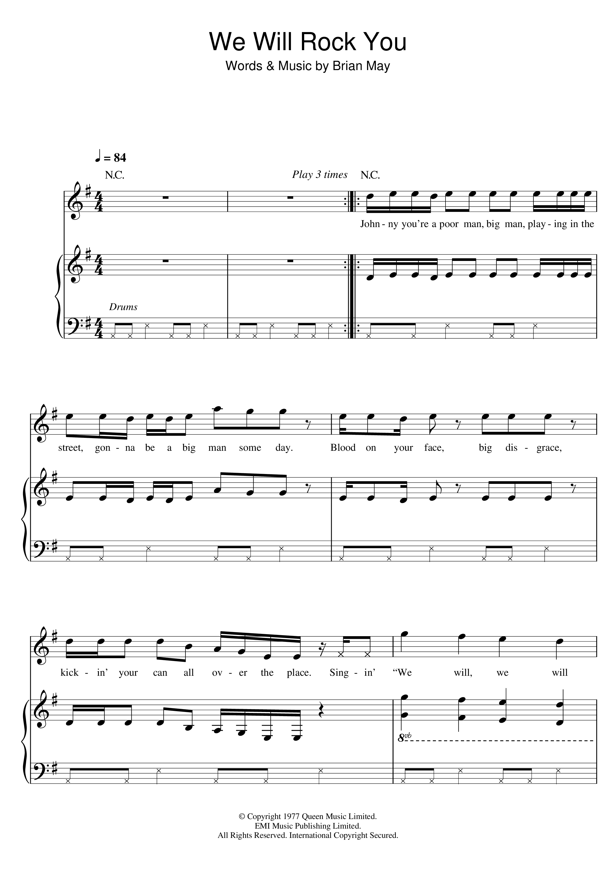 Play Official version of We Will Rock You sheet music by Robbie ...