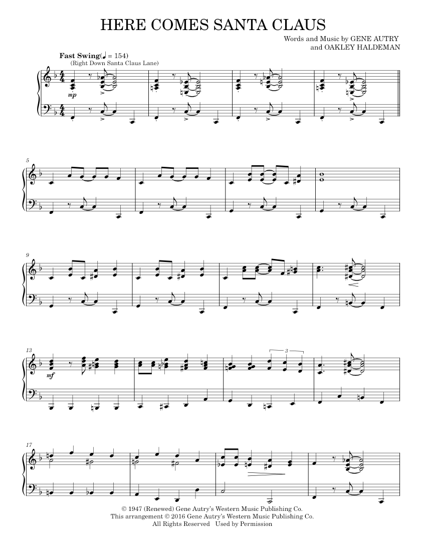 Play Official version of Here comes santa claus Sheet Music by Gene ...