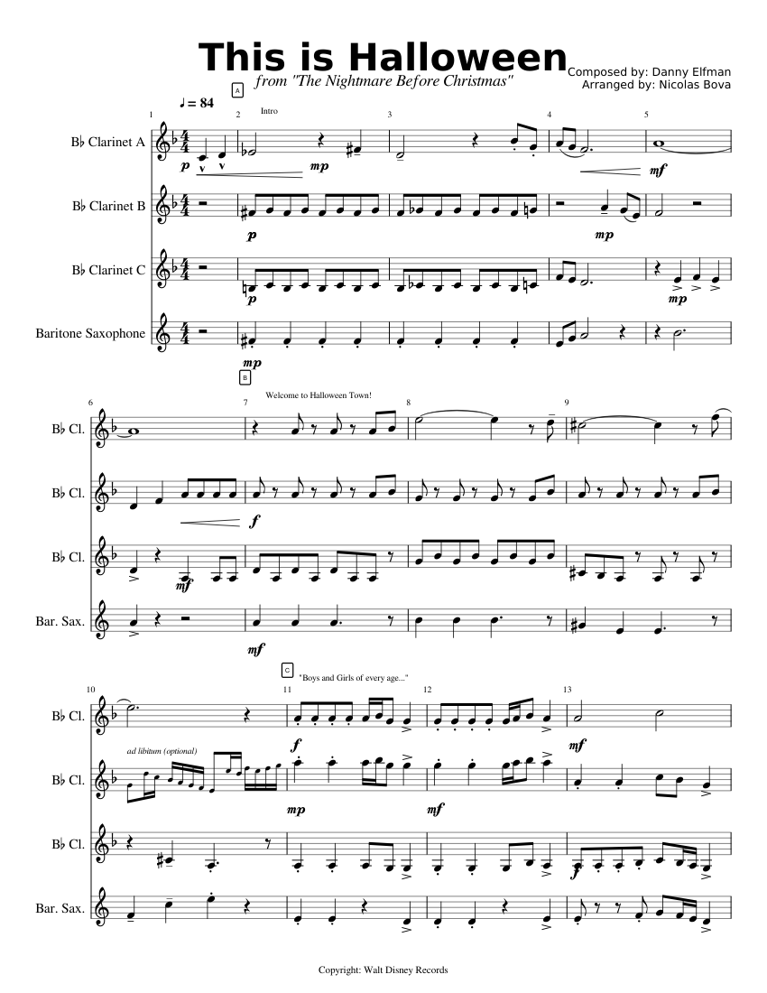 This is Halloween Sheet music for Clarinet in b-flat, Saxophone ...