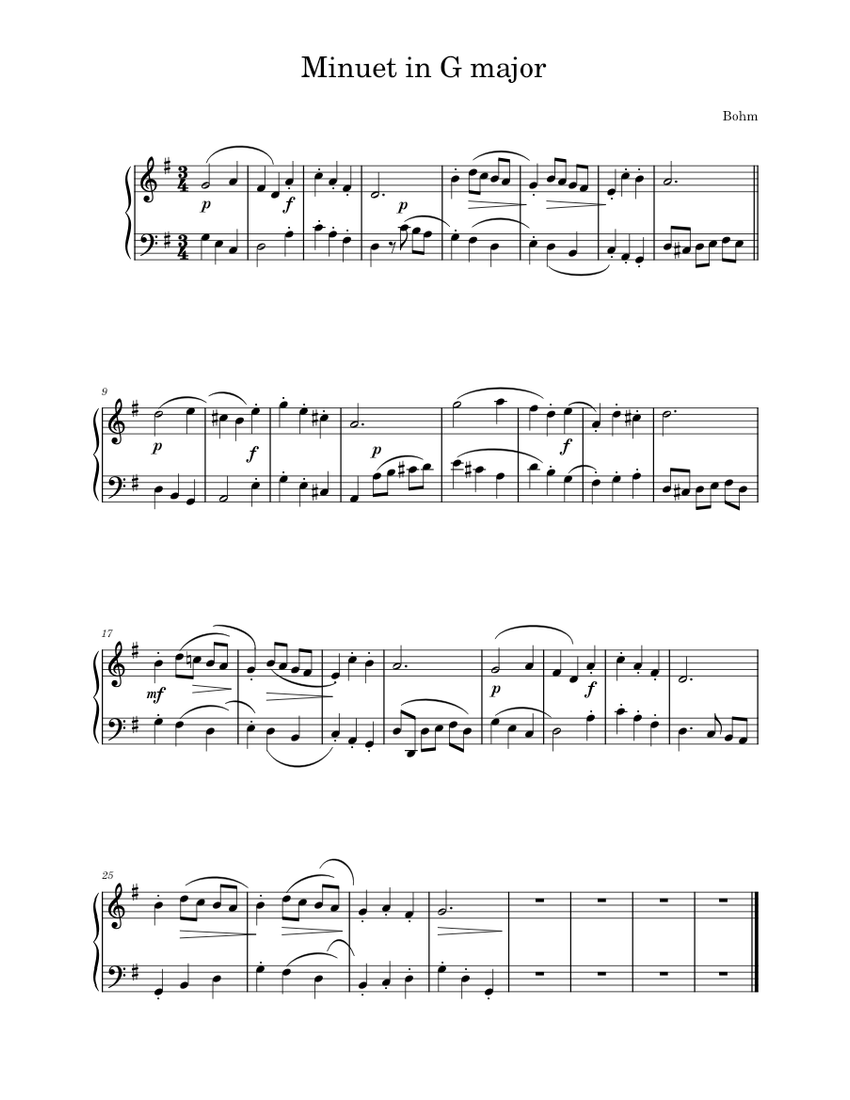 Minuet in G major – Carl Bohm Sheet music for Piano (Solo) Easy ...