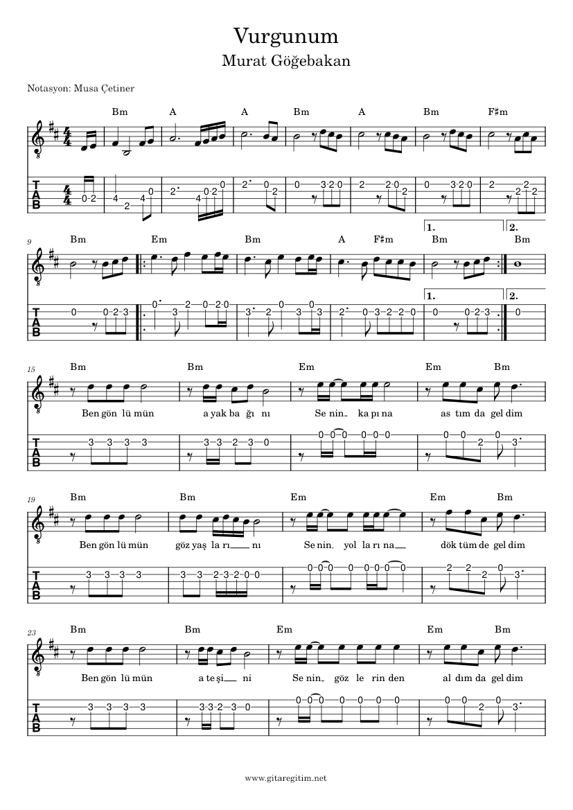 Vurgunum Sheet music for Guitar (Solo) | Musescore.com