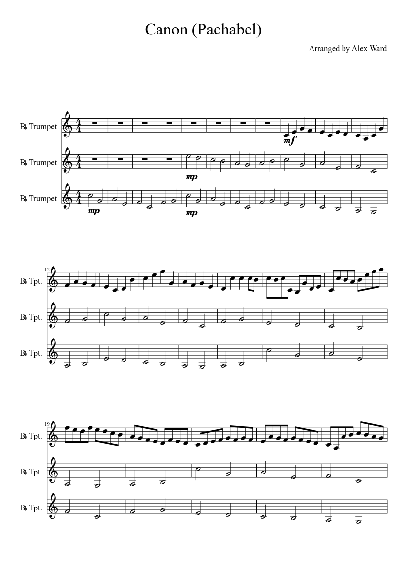 Canon for Trumpet Trio Sheet Music for Trumpet other (Mixed Trio ...