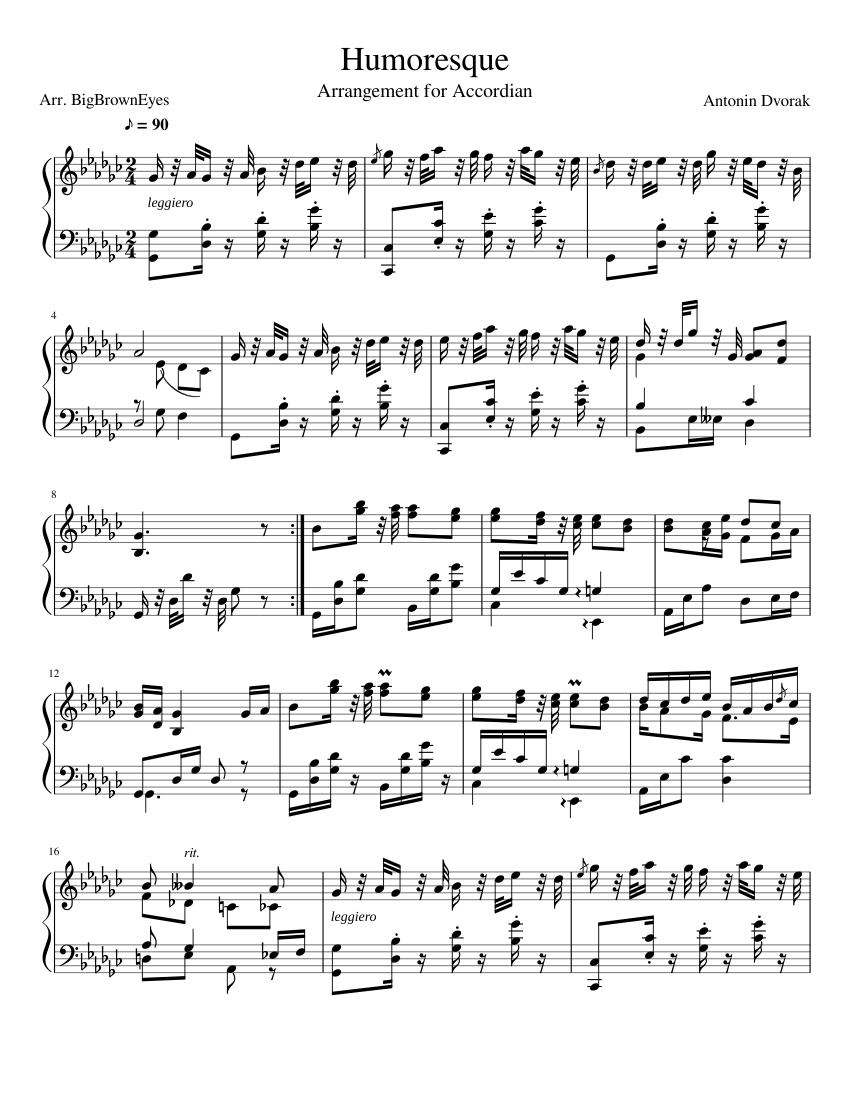 Humoresque (Arrangement for Accordion) Sheet Music for Accordion (Solo ...