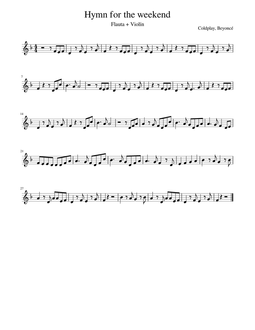 Hymn for the weekend Sheet music for Piano (Solo) Easy | Musescore.com