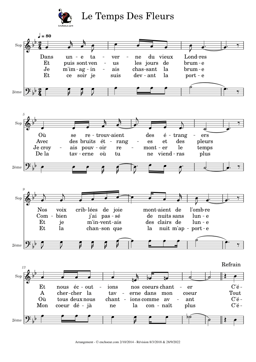 Le Temps Des Fleurs Sheet Music for Piano (A Capella) | MuseScore.com