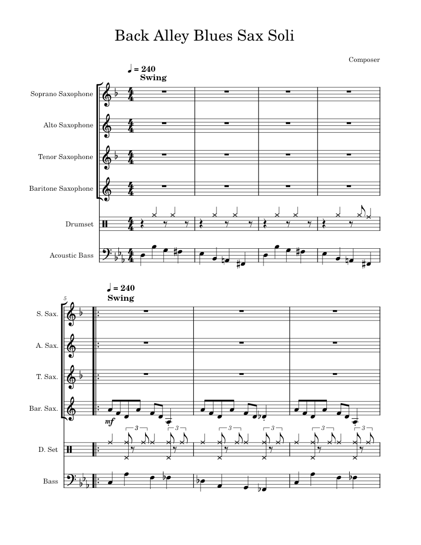 Back Alley Blues Sheet music for Saxophone alto, Saxophone tenor ...