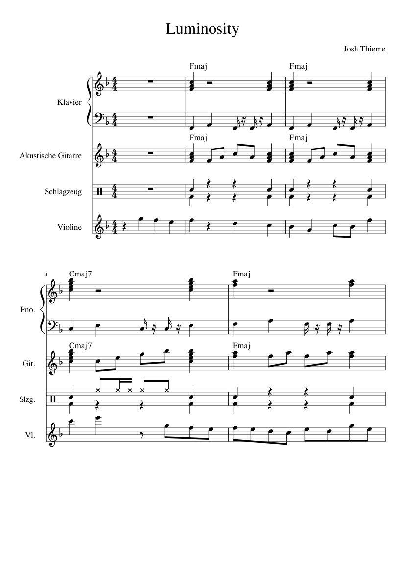Luminosity Sheet music for Piano, Violin, Guitar, Drum group (Mixed ...