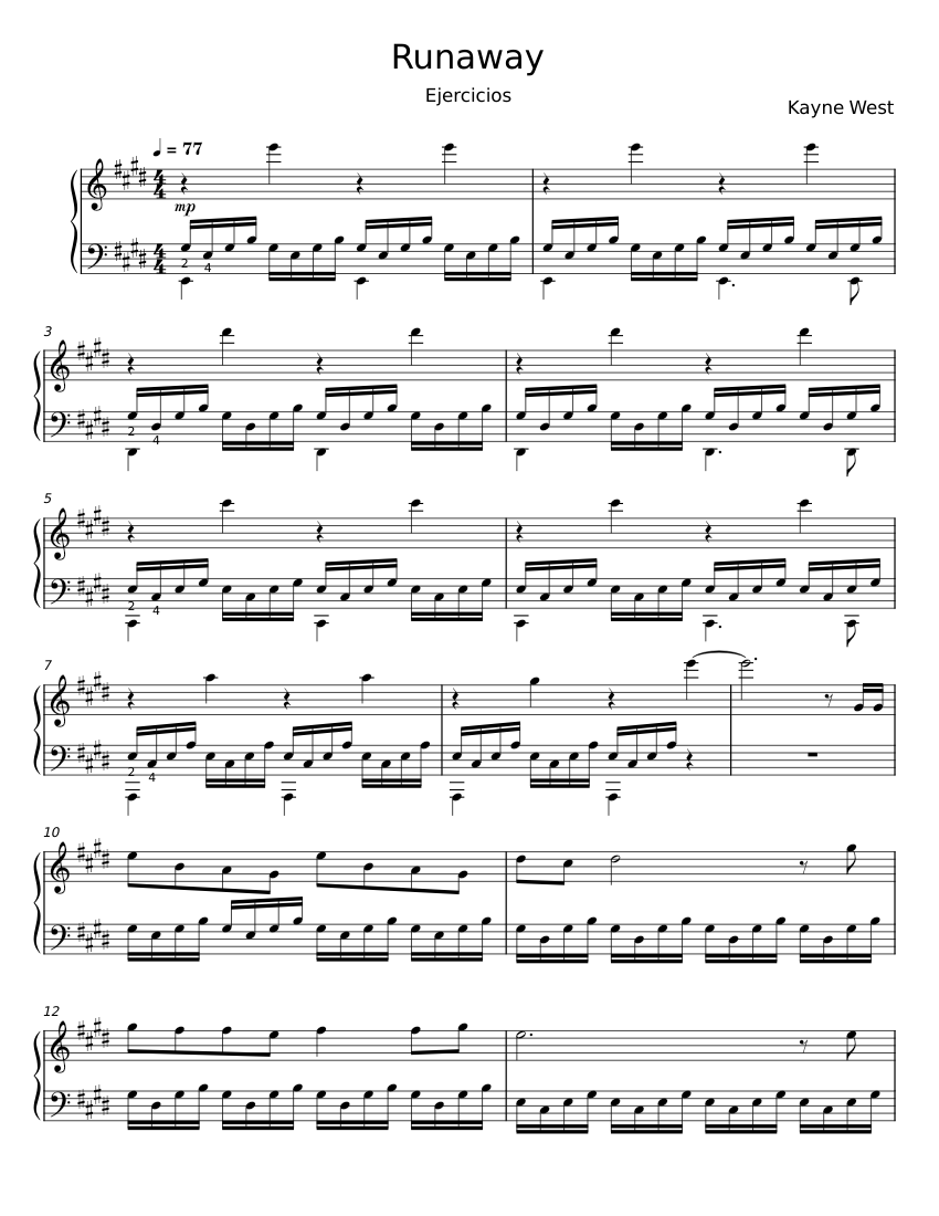 Runaway Sheet music for Piano (Solo) | Musescore.com