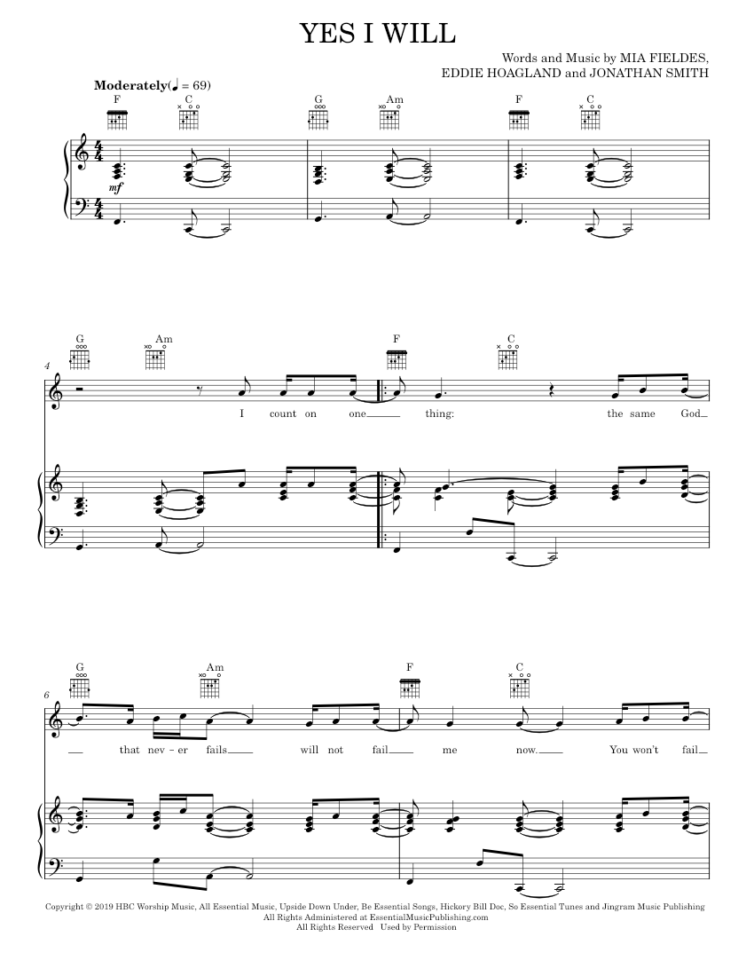 Play Official version of Yes i will sheet music by Vertical Worship for ...