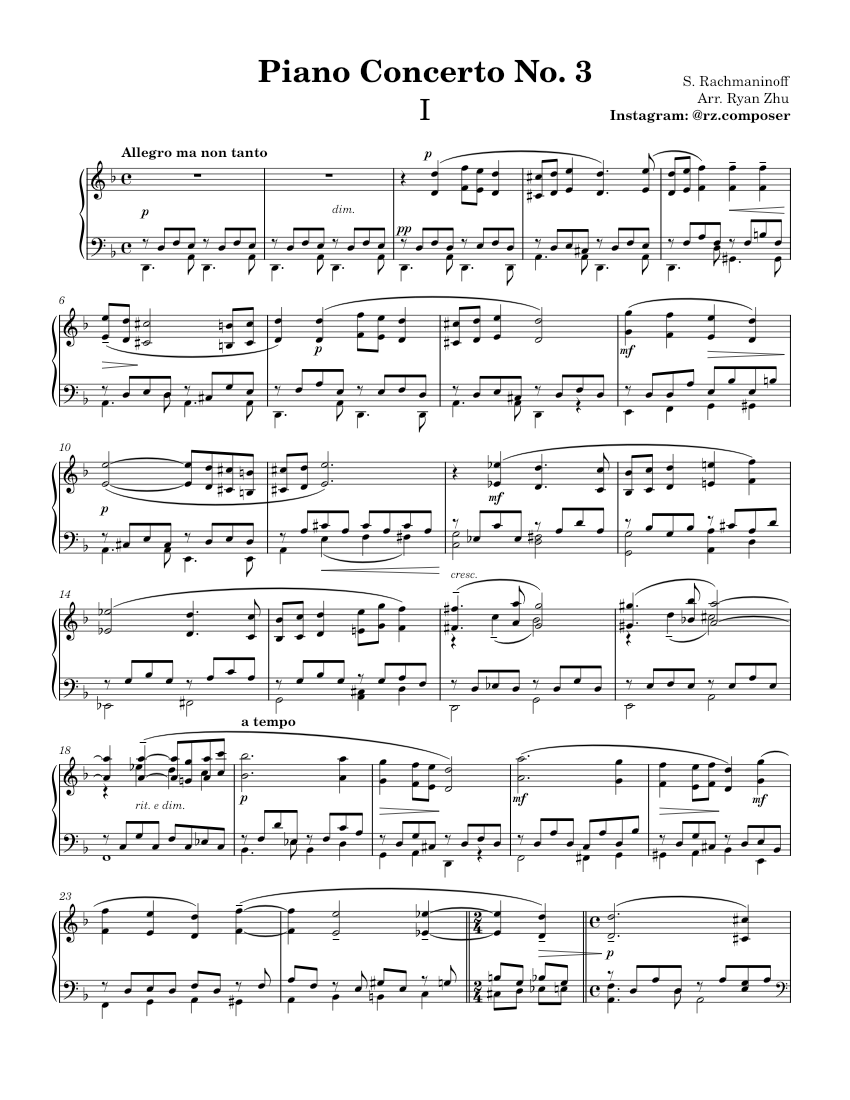 Rachmaninoff - Piano Concerto No. 3 in D Minor | I - Allegro ma non tanto | Arranged for Solo ...