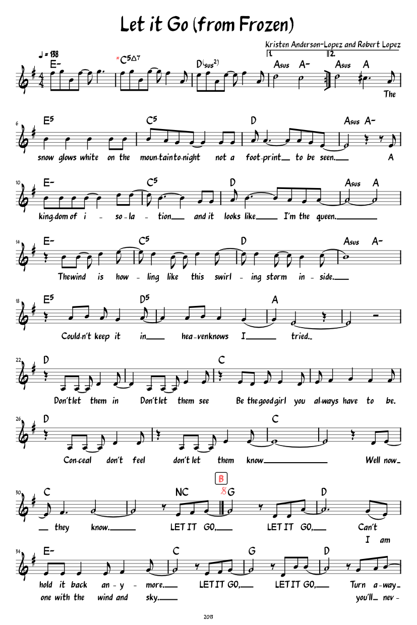 Let It Go (from Frozen) (Lead sheet with lyrics ) Sheet Music with ...