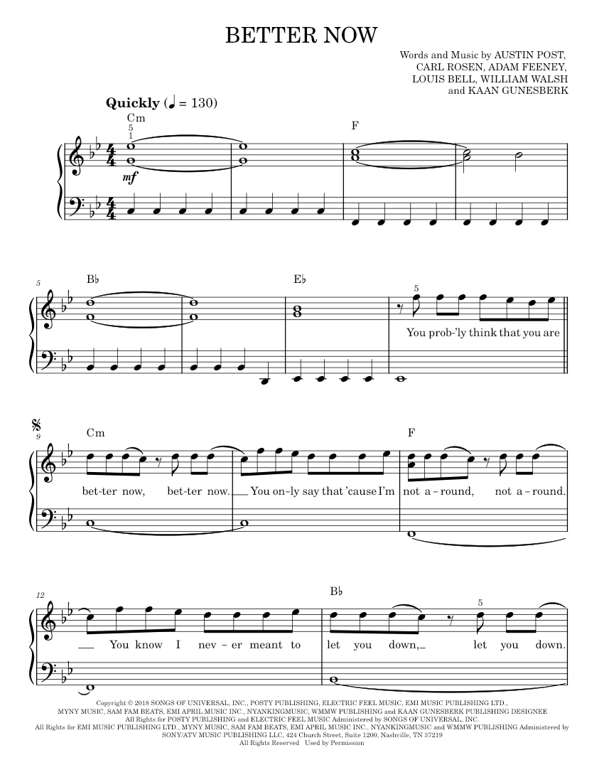 better now Sheet music for Piano by Post Malone Official | MuseScore.com