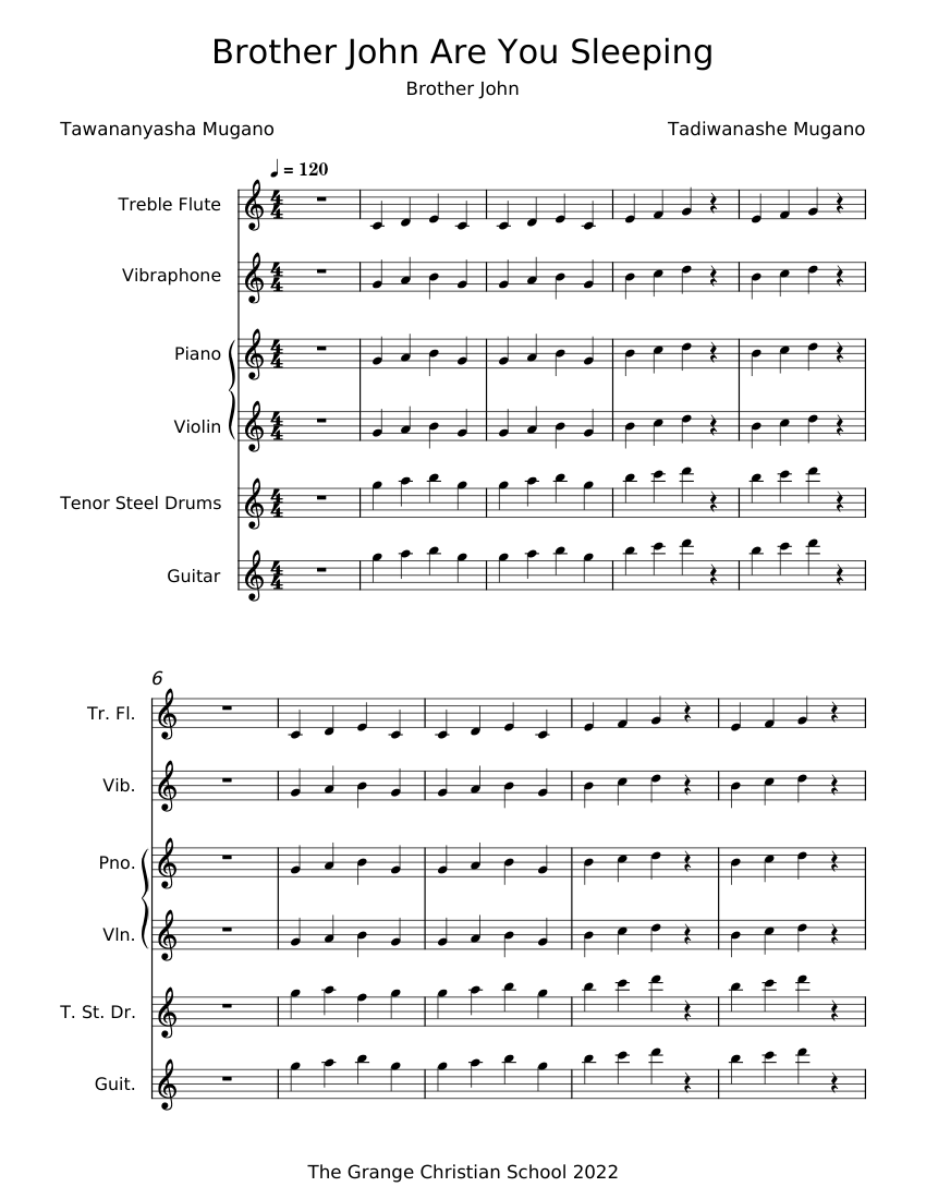 Brother John Are You Sleeping - Ian N;Brother John Sheet music for ...